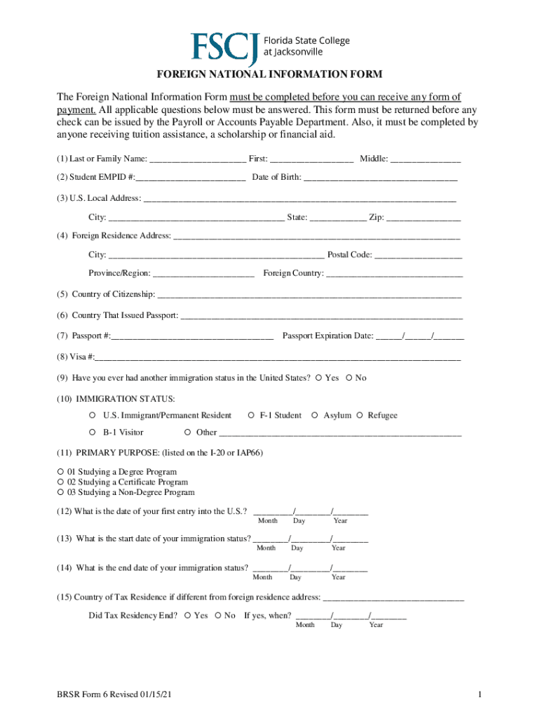 Fillable Online Foreign National Information Form This Form must be ...