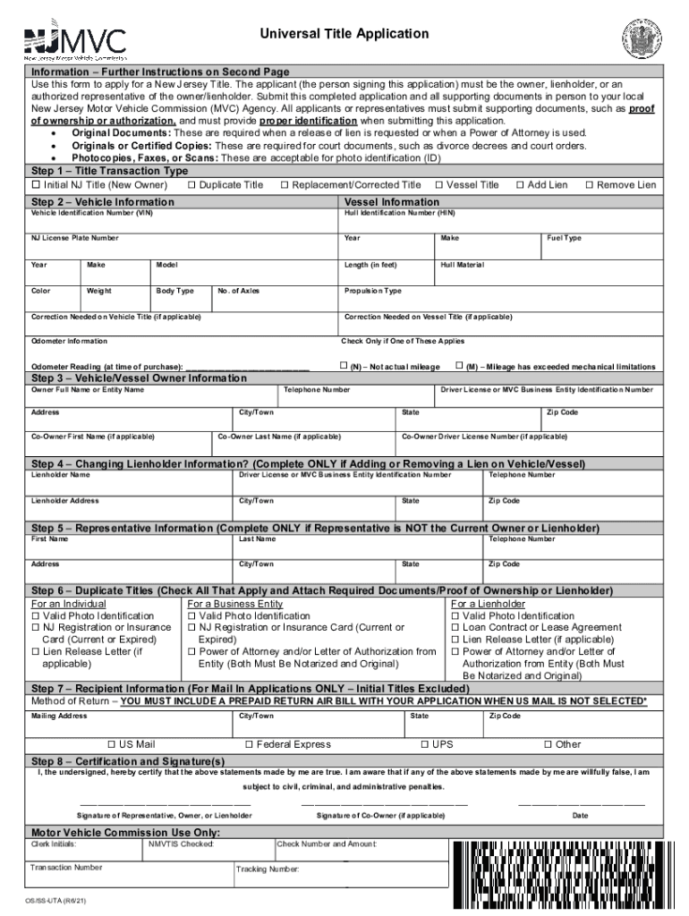 Fillable Online Universal Title Application - Fill Online, Printable ...