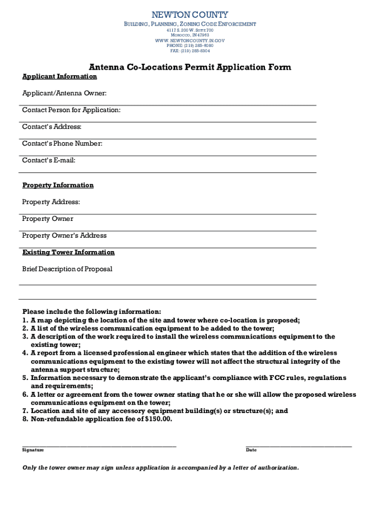 Fillable Online NEWTON COUNTY Antenna Co-Locations Permit Application Form Fax Email Print ...