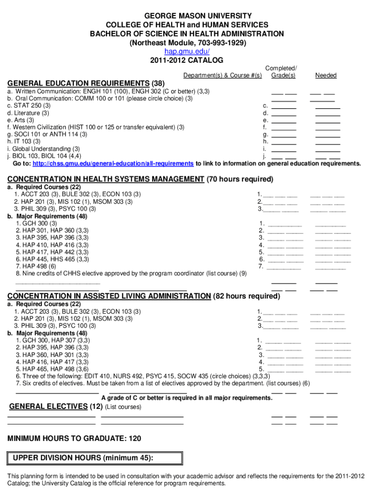 Fillable Online advising gmu George Mason University's College of ...
