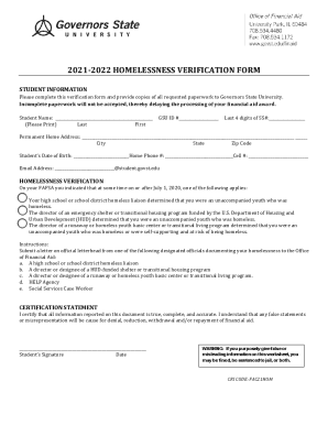 Fillable Online 2021-2022 HOMELESSNESS VERIFICATION FORM Fax Email ...