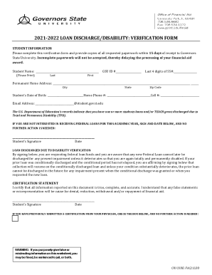 Fillable Online Total and Permanent Disability Loan Discharge Verification Fax Email Print ...