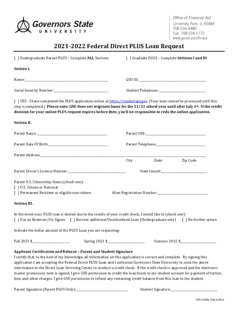 Fillable Online Direct PLUS Loan: Types, Eligibility, Repayment, and ...