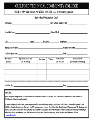 Fillable Online Records and Transcripts - GTCC Fax Email Print - pdfFiller