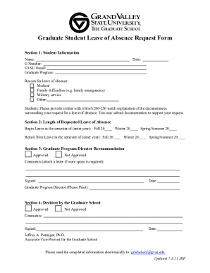 Fillable Online Graduate Student Leave of Absence Request Form Fax ...