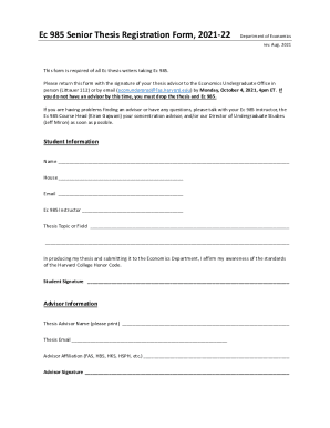 Fillable Online economics harvard Ec 985 Senior Thesis Registration ...