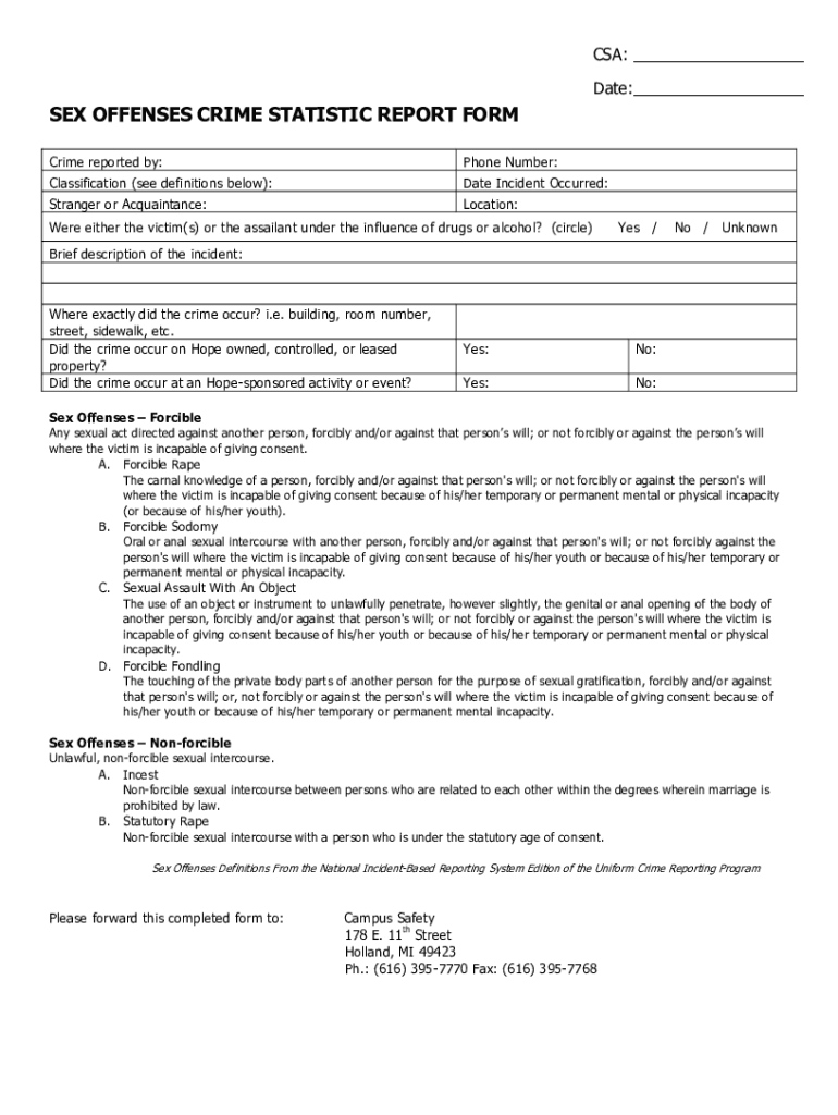 Fillable Online CSA Crime Report Form - Bethel Fax Email Print - pdfFiller