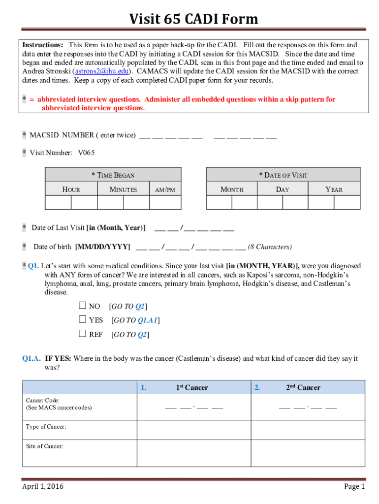 Fillable Online V65 CADI form Fax Email Print - pdfFiller