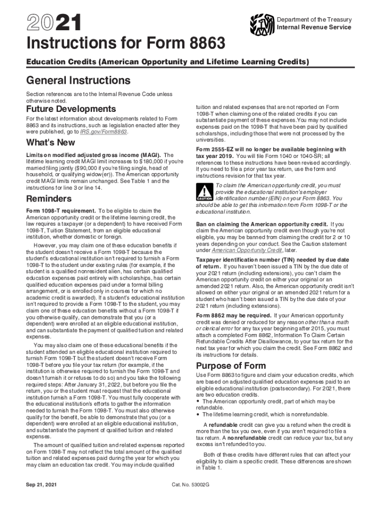 2021 Form IRS Instruction 8863 Fill Online Printable Fillable Blank