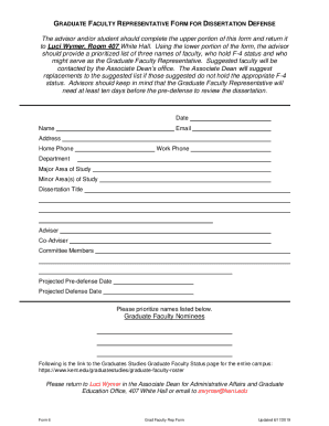 Fillable Online GRADUATE FACULTY REPRESENTATIVE FORM FOR DISSERTATION ...