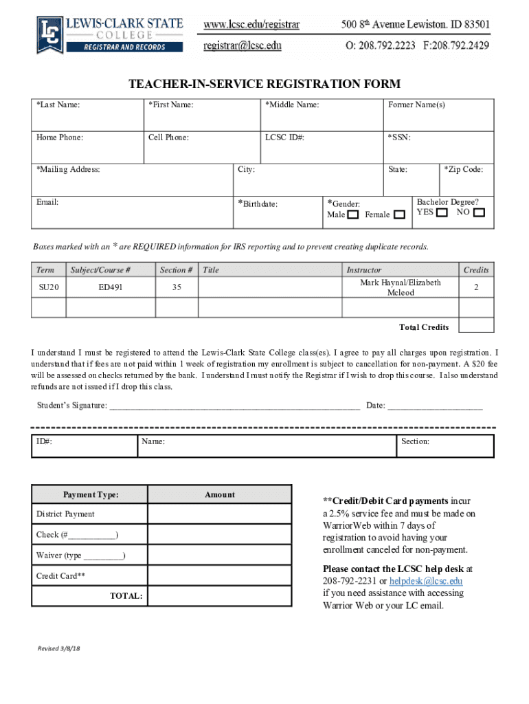 Fillable Online Updated Teacher In-Service Registration Form Fax Email ...
