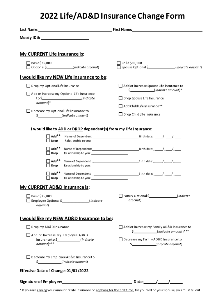 Fillable Online Life Insurance Changes Fax Email Print - pdfFiller