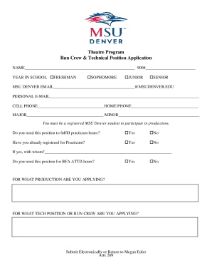 Fillable Online MSCD Theatre Program Run Crew Application Form Fax ...