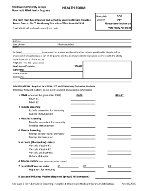 Fillable Online HEALTH PROGRAMS EXIT FORM NOTE: This form is for ...