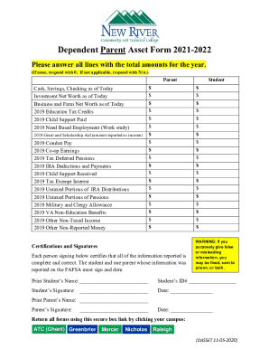 Fillable Online Dependent Parent Asset Form 2021-2022 Fax Email Print - pdfFiller