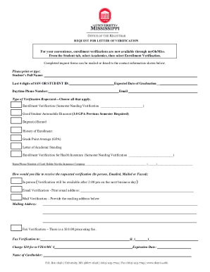 Fillable Online Enrollment/Degree Verification or Letter of Academic Standing Request Form Fax ...