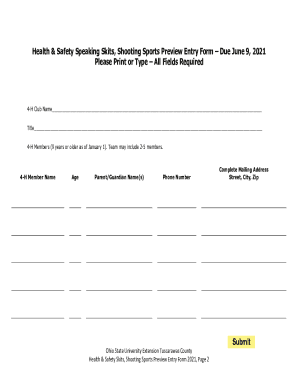 Fillable Online HEALTH & SAFETY SKITS, SHOOTING SPORTS PREVIEW ENTRY ...