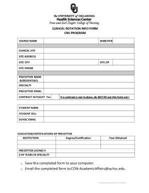 Fillable Online nursing ouhsc Clinical Site/preceptor Information And ...