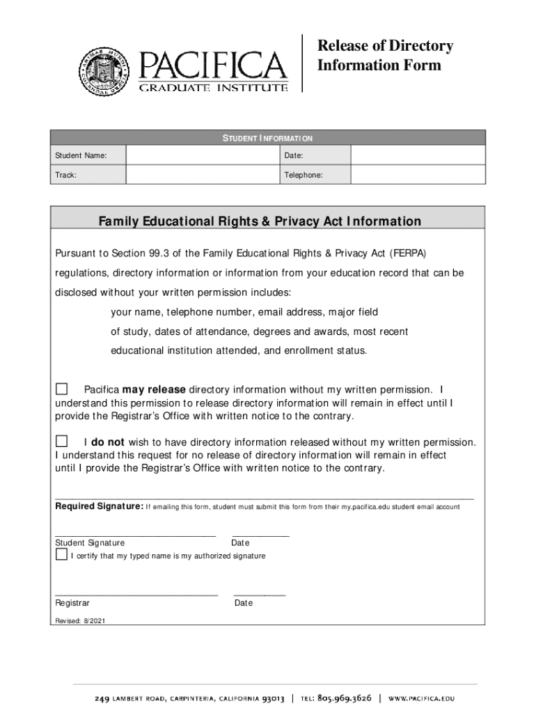 Fillable Online How FERPA permits schools to release directory ...