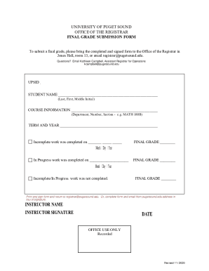 Fillable Online Get the free Final Grade Submission Form - University ...