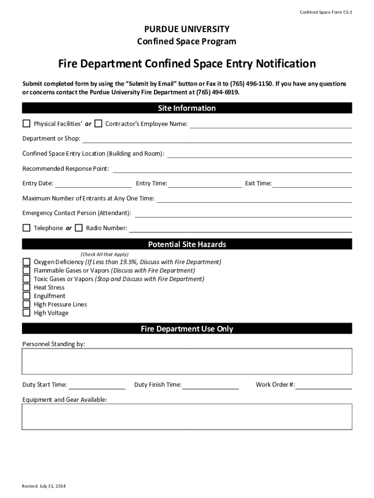 Fillable Online Confined Space Entry Permit Sample Form Fax Email Print ...
