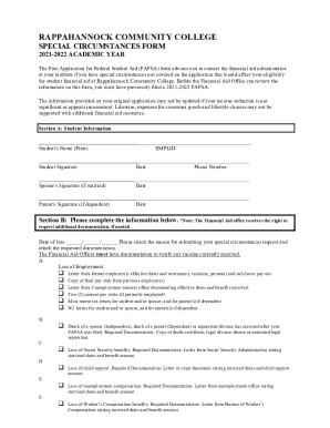 Fillable Online RAPPAHANNOCK COMMUNITY COLLEGE SPECIAL CIRCUMSTANCES ...