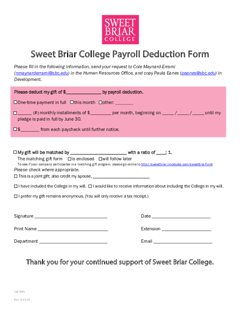 Fillable Online Payroll Deduction Form - August 2019.docx Fax Email Print - pdfFiller
