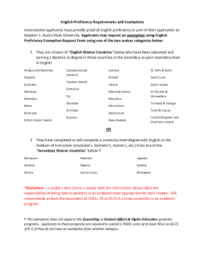 Fillable Online Proof of English proficiency (International admissions ...