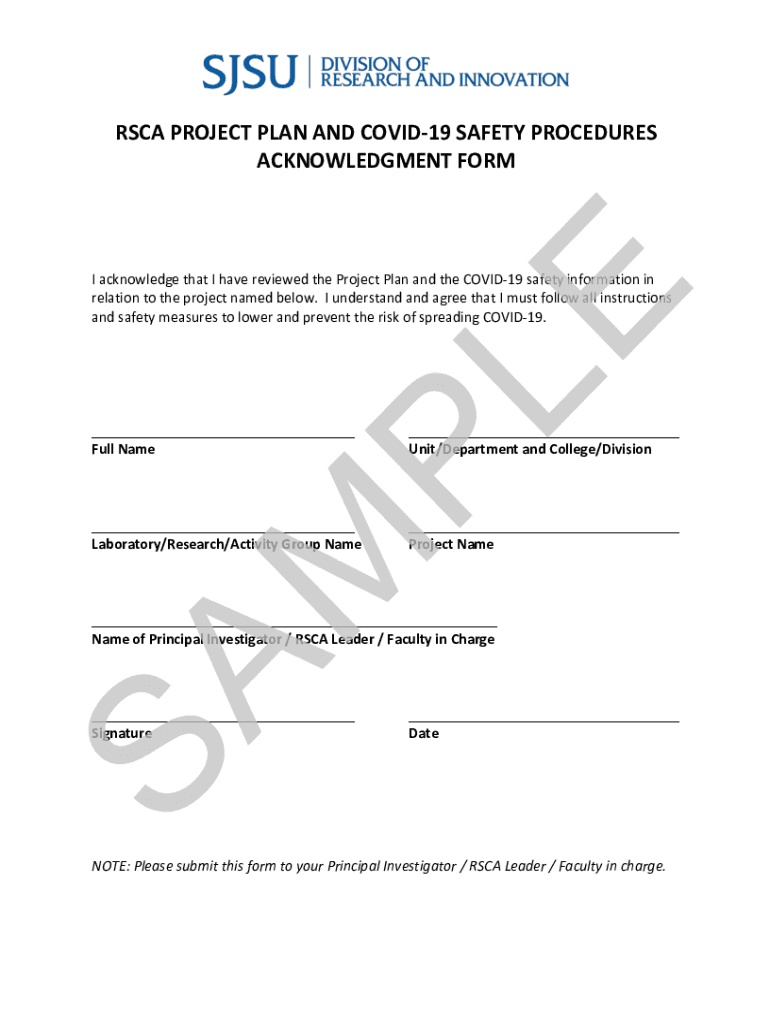 Fillable Online Fillable Online RSCA PROJECT PLAN AND COVID-19 SAFETY ...
