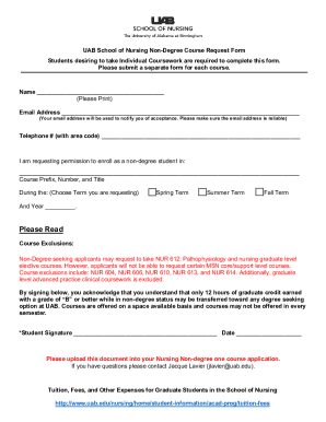 Fillable Online UAB School of Nursing Non-Degree Course Request Form ...