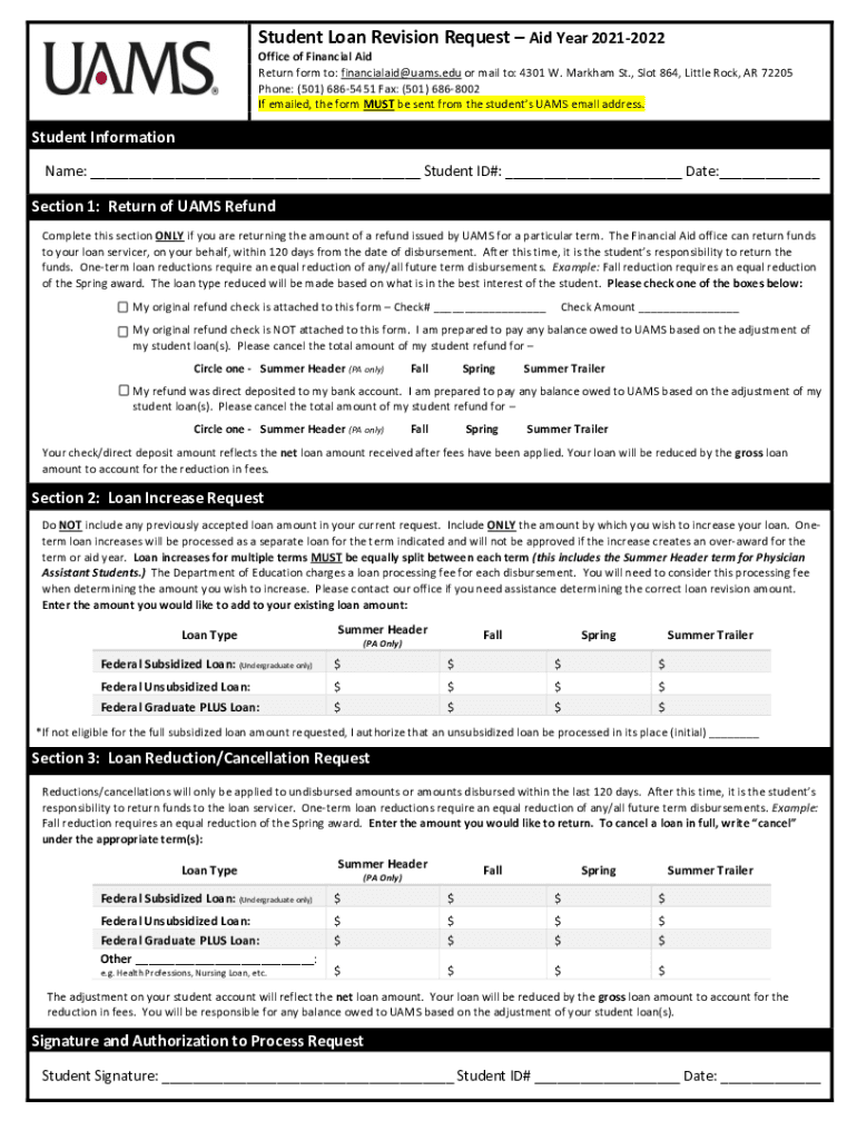 Fillable Online studentfinancialservices uams Fillable Online A ...