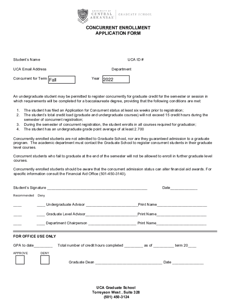 Fillable Online Fillable Online CONCURRENT ENROLLMENT APPLICAITON FORM ...