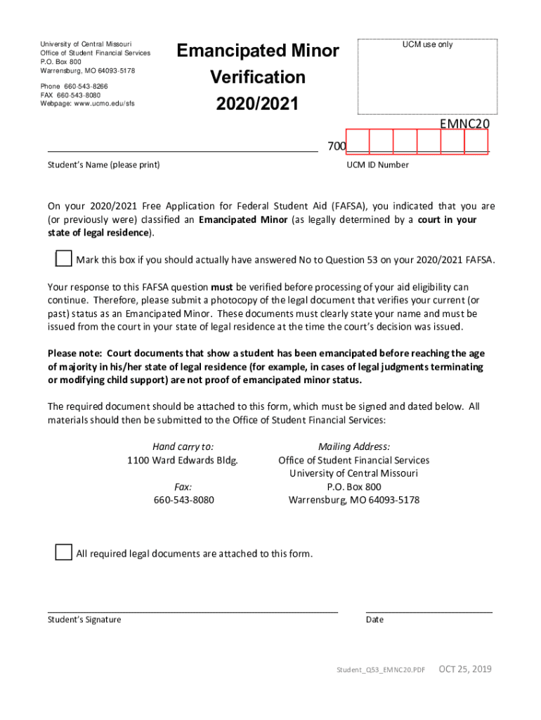 Fillable Online Fillable Online Emancipated Minor Verification 2020/ ...