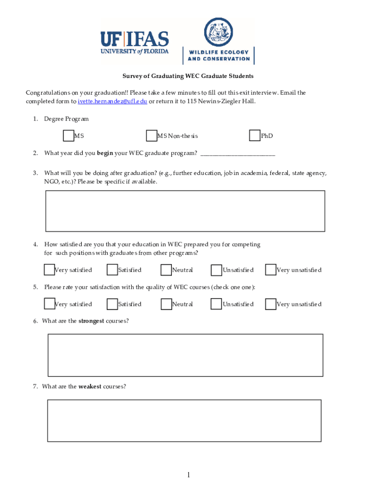 Fillable Online Graduation exit survey - Sample questionnaire template ...