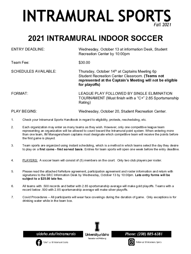 Fillable Online Indoor Soccer Entry Fall 21 Fax Email Print - pdfFiller