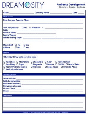 Fillable Online Audience Development Intake Form Fax Email Print ...