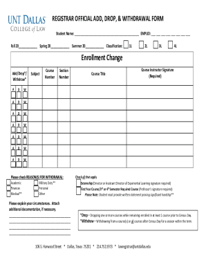 Fillable Online RegistrationAdd/Drop & Withdrawal Form Fax Email Print - pdfFiller