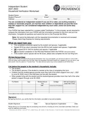 Fillable Online 2021-2022 Independent Verification Worksheet Student ID FBVERI Fax Email Print ...
