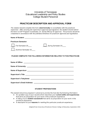 Fillable Online elps utk Practicum Description Approval Form.docx Fax ...