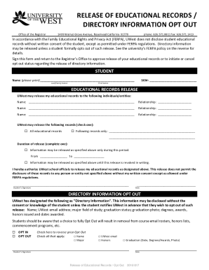 Fillable Online RELEASE OF EDUCATIONAL RECORDS / DIRECTORY INFORMATION ...