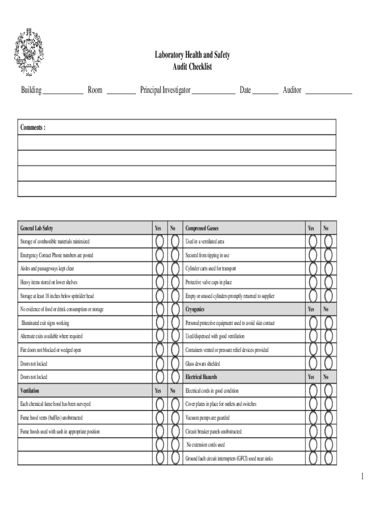 Fillable Online www1 villanova Laboratory Safety Inspection Checklist ...