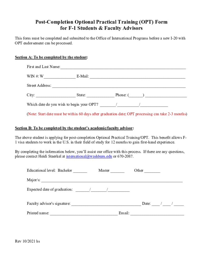 Fillable Online Post-Completion Optional Practical TrainingTexas Global ...