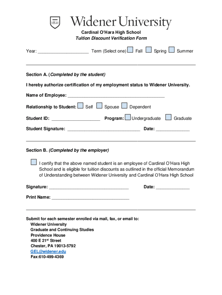 Fillable Online Fillable Online Tuition Discount Verification Form Fax ...