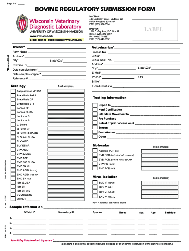 Fillable Online Fillable Online GENERAL SUBMISSION FORM LABEL - wvdl.wisc ... Fax Email Print ...