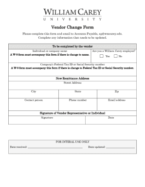 Fillable Online Vendor Change Form - William Carey University Fax Email ...