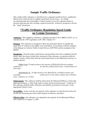 Fillable Online Sample Traffic Ordinance Traffic Ordinance Regulating ...