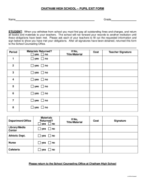 Fillable Online CHATHAM HIGH SCHOOLPUPIL EXIT FORM Fax Email Print ...