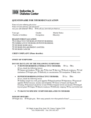 Fillable Online THYROID EVALUATION FORM - Endocrine and Diabetes Center ...