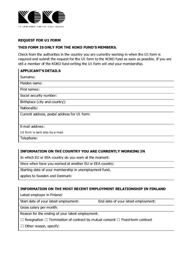 Fillable Online Request of U1 form Fax Email Print - pdfFiller