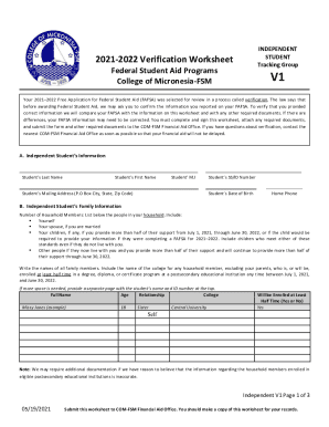 Fillable Online Verification Worksheet Federal Student Aid Programs ... Fax Email Print - pdfFiller